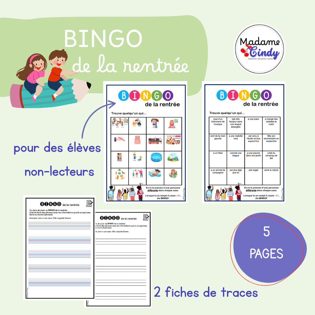 Bingo de la rentrée – Madame Cindy